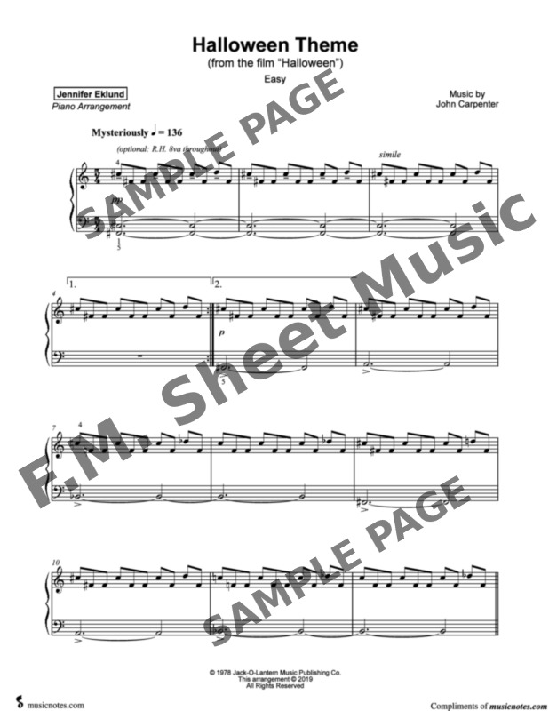 Halloween (Main Theme) (Easy Piano) By John Carpenter - F.M. Sheet ...