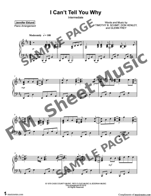 I Can't Tell You Why (Intermediate Piano) By The Eagles - F.M. Sheet ...