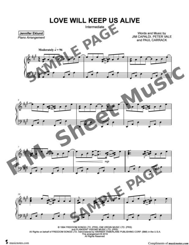 Love Will Keep Us Alive (Intermediate Piano) By The Eagles - F.M. Sheet ...
