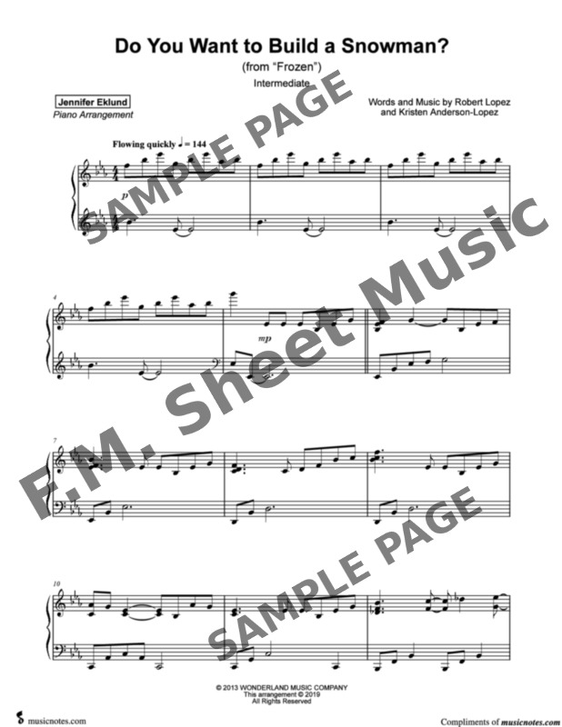 Do You Wanna Build A Snowman Piano Sheet Music Printable