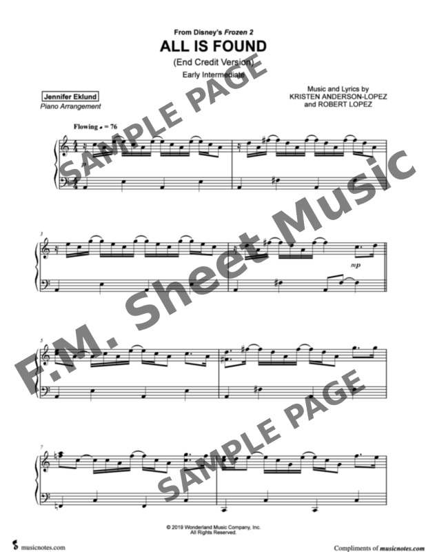 All Is Found (Frozen 2) (Early Intermediate Piano) By Kacey Musgraves ...