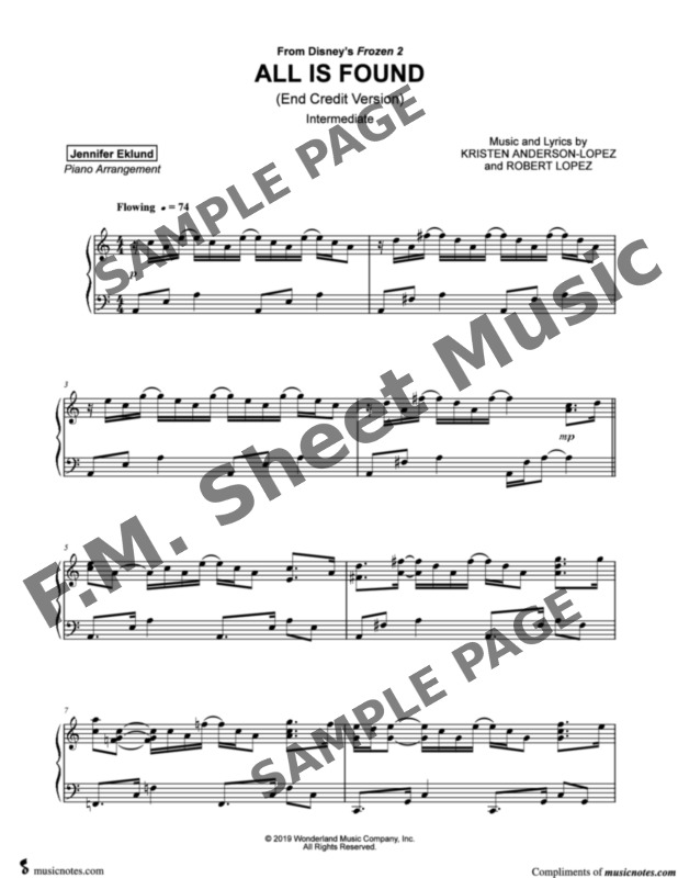 All Is Found (Frozen 2) (Intermediate Piano) By Kacey Musgraves - F.M ...