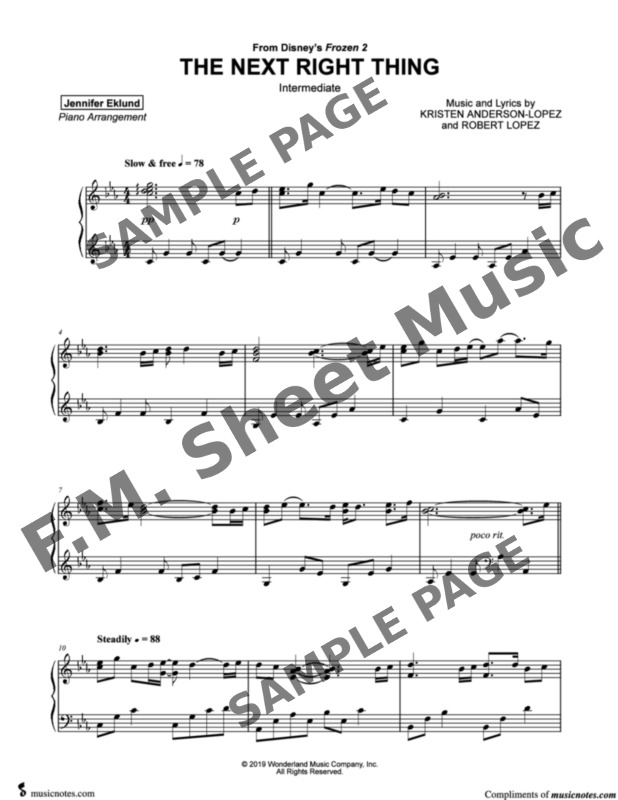 The Next Right Thing (Frozen 2) (Intermediate Piano) By Kristen Bell ...