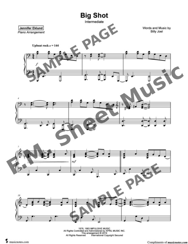 Big Shot (Intermediate Piano) By Billy Joel - F.M. Sheet Music - Pop ...
