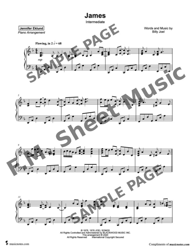 James (Intermediate Piano) By Billy Joel - F.M. Sheet Music - Pop ...