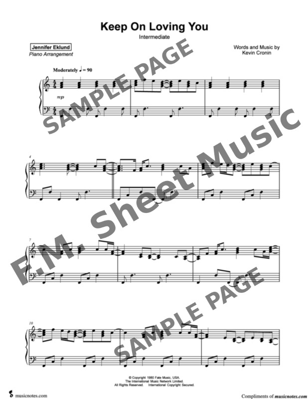 Keep On Loving You (Intermediate Piano) By REO Speedwagon - F.M. Sheet ...