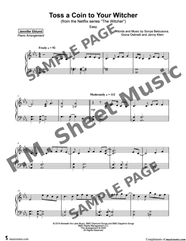 Toss a Coin to Your Witcher (Easy Piano) By Jonny Lovato - F.M. Sheet ...