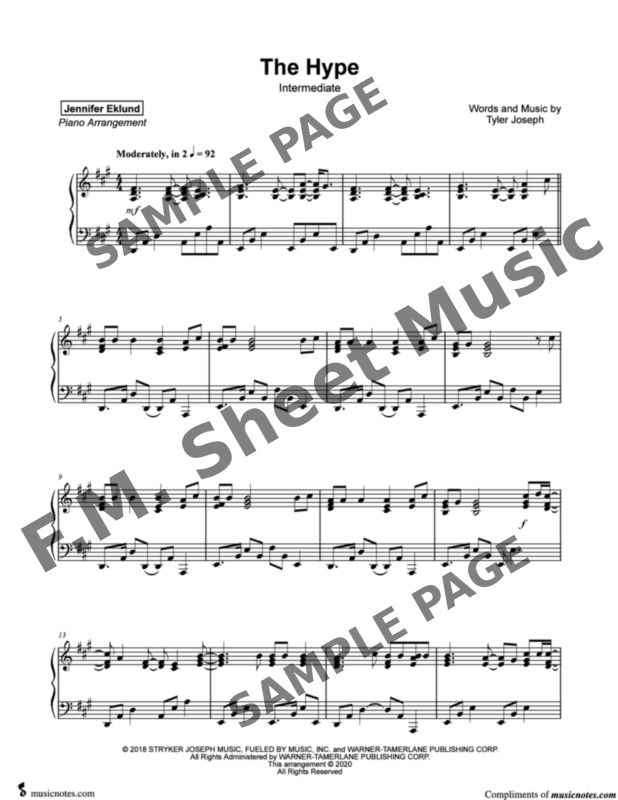The Hype (Intermediate Piano) By Twenty One Pilots - F.M. Sheet Music ...