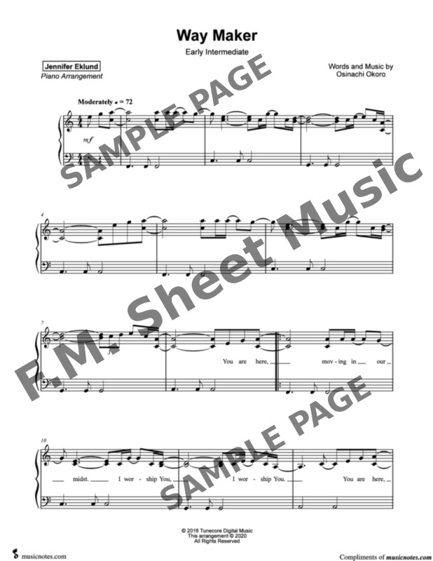 Way Maker (Early Intermediate Piano) By Sinach, Leeland - F.M. Sheet ...
