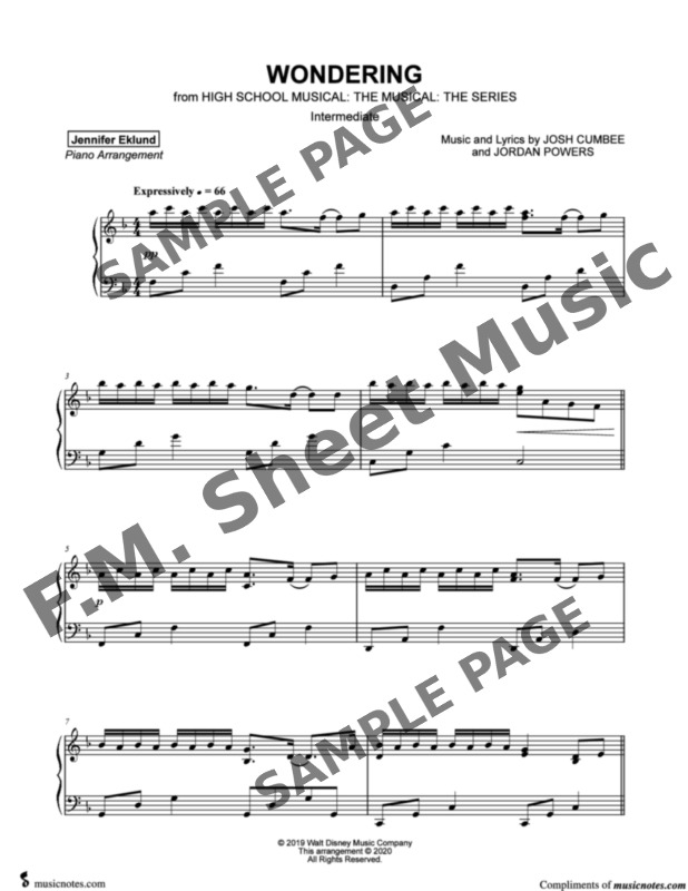 Wondering (from High School Musical: The Musical) (Intermediate Piano ...