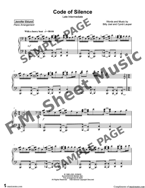 Code of Silence (Late Intermediate Piano) By Billy Joel, Cyndi Lauper ...