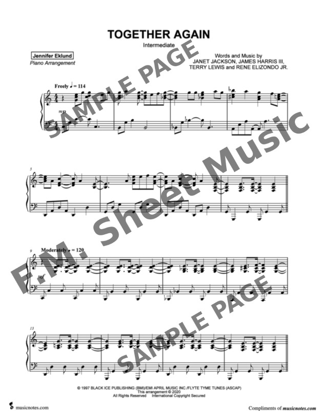 Together Again (Intermediate Piano) By Janet Jackson - F.M. Sheet Music ...