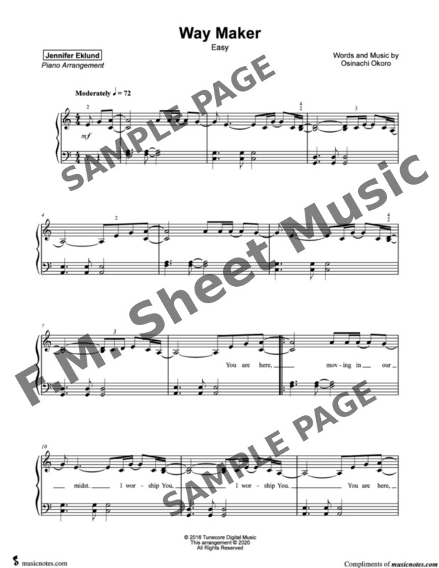 Way Maker (Easy Piano) By Sinach, Leeland - F.M. Sheet Music - Pop ...