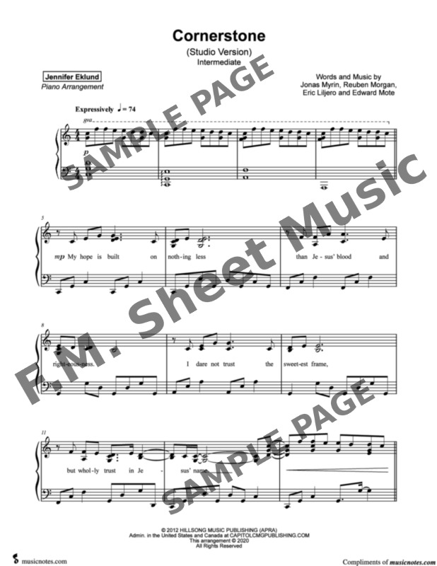 Cornerstone (Studio Version) (Intermediate Piano) By Hillsong Worship ...