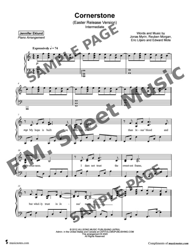 Cornerstone (Easter Release Version) (Intermediate Piano) By Hillsong ...