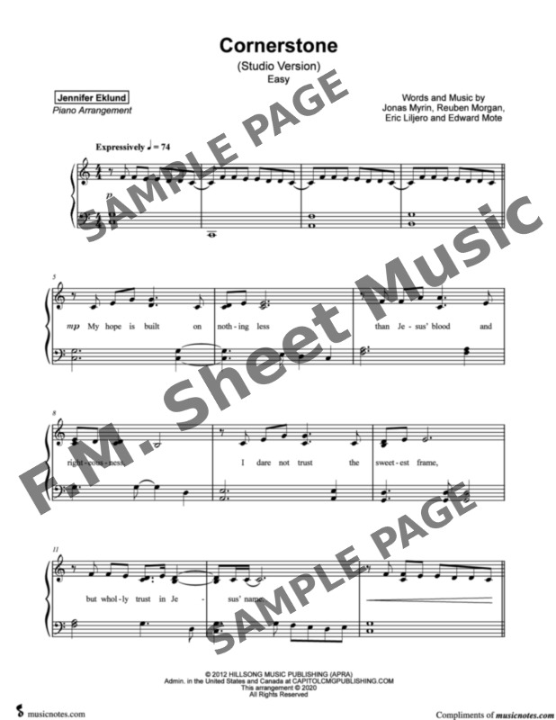 Cornerstone (Studio Version) (Easy Piano) By Hillsong Worship - F.M ...