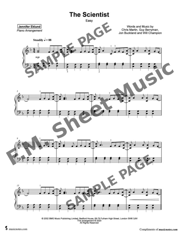 The Scientist (Easy Piano) By Coldplay - F.M. Sheet Music - Pop ...