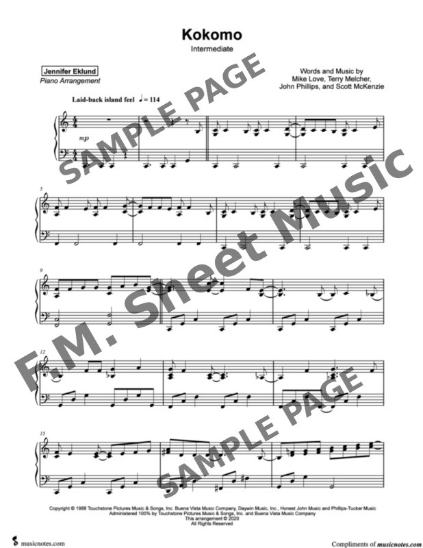 Kokomo (Intermediate Piano) By The Beach Boys - F.M. Sheet Music - Pop ...