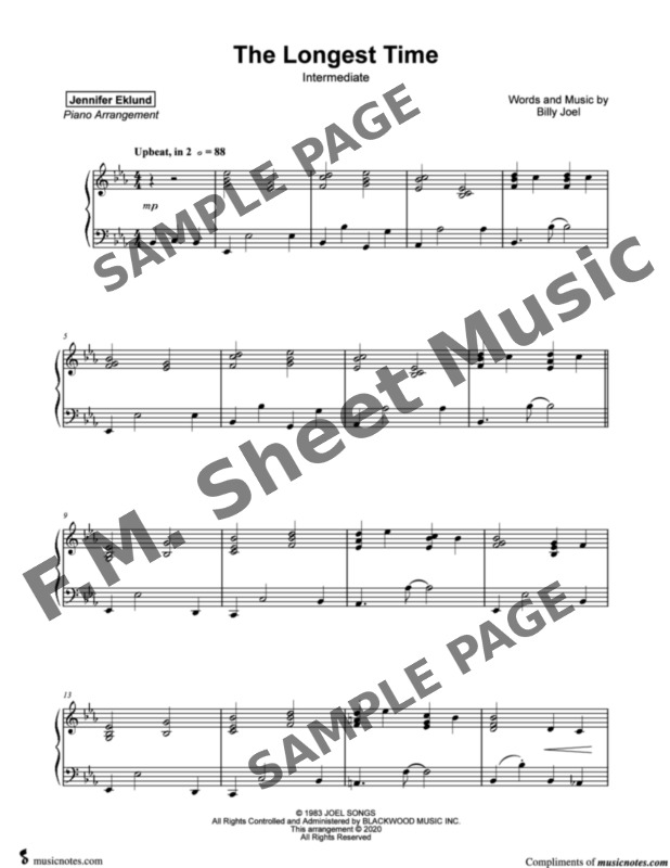 The Longest Time (Intermediate Piano) By Billy Joel - F.M. Sheet Music ...