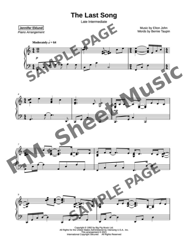 The Last Song (Late Intermediate Piano) By Elton John - F.M. Sheet ...