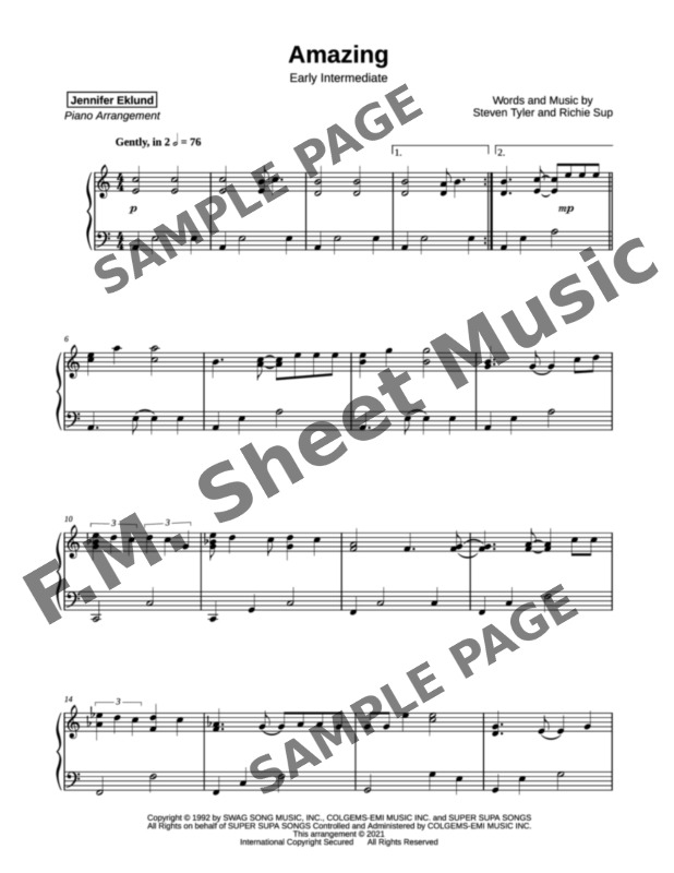 Amazing (Early Intermediate Piano) By Aerosmith - F.M. Sheet Music ...