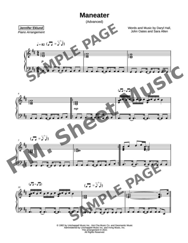 Maneater (Advanced Piano) By Hall & Oates - F.M. Sheet Music - Pop ...
