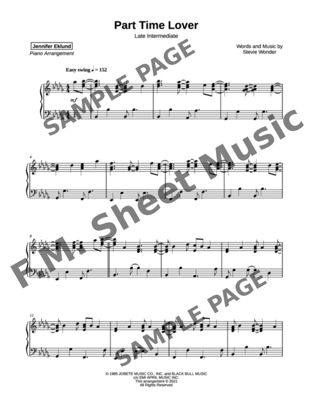 Part-Time Lover (Late Intermediate Piano) By Stevie Wonder - F.M. Sheet ...