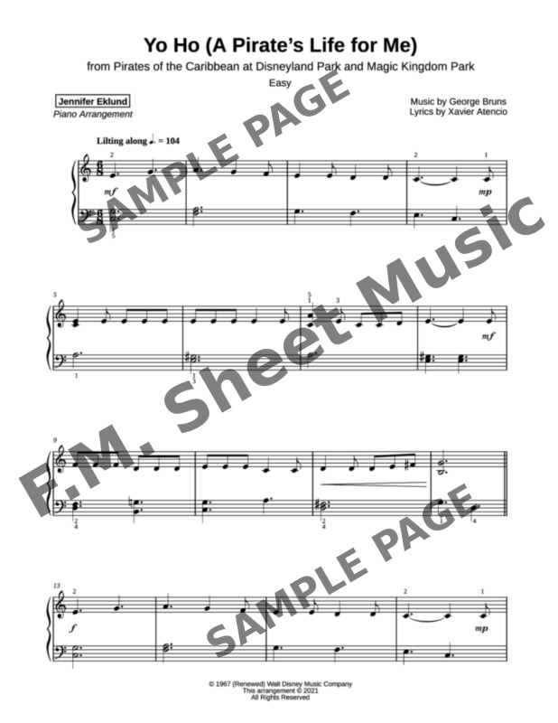 Yo Ho (A Pirate's Life for Me) (Easy Piano) By George Burns - F.M ...