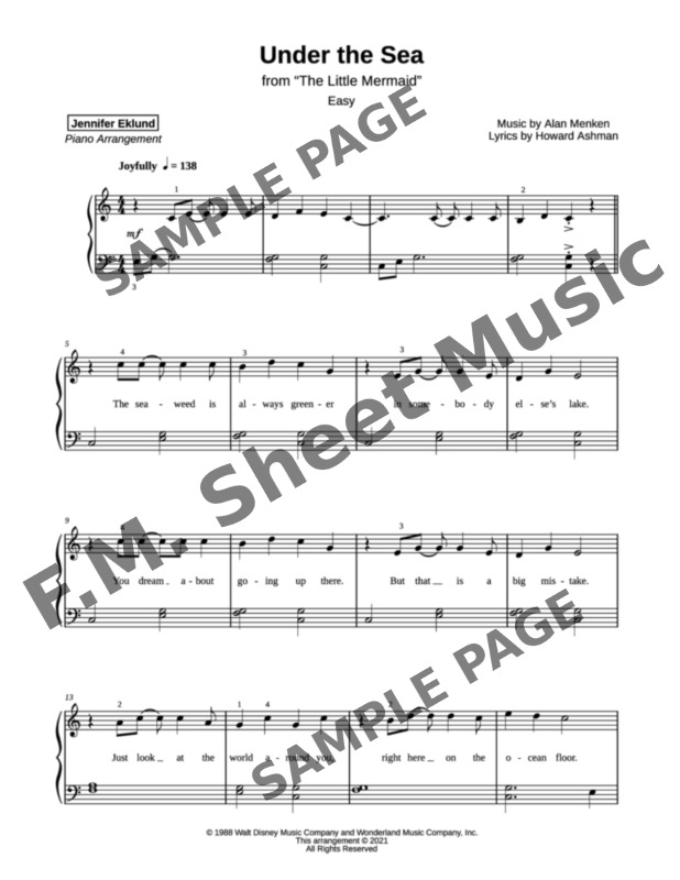 Under the Sea (Easy Piano) By Disney - F.M. Sheet Music - Pop ...