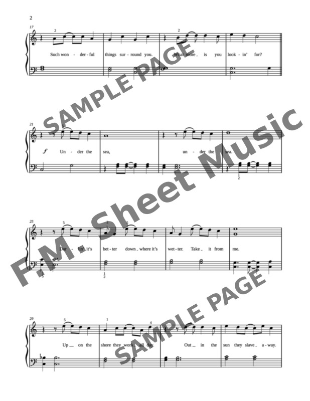 Under the Sea (Easy Piano) By Disney - F.M. Sheet Music - Pop ...