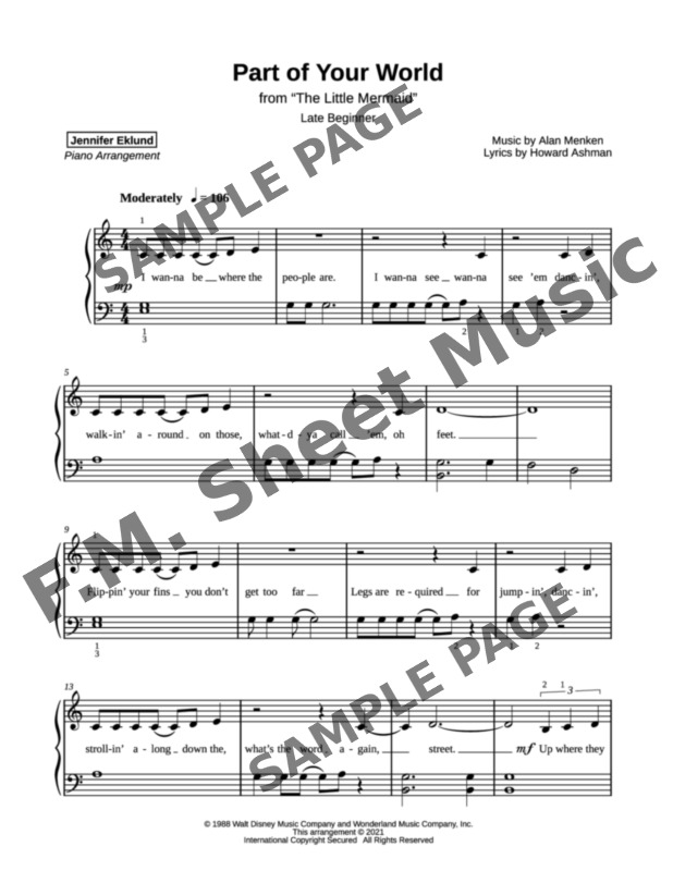 Part of Your World (Late Beginner Piano) By Disney - F.M. Sheet Music ...