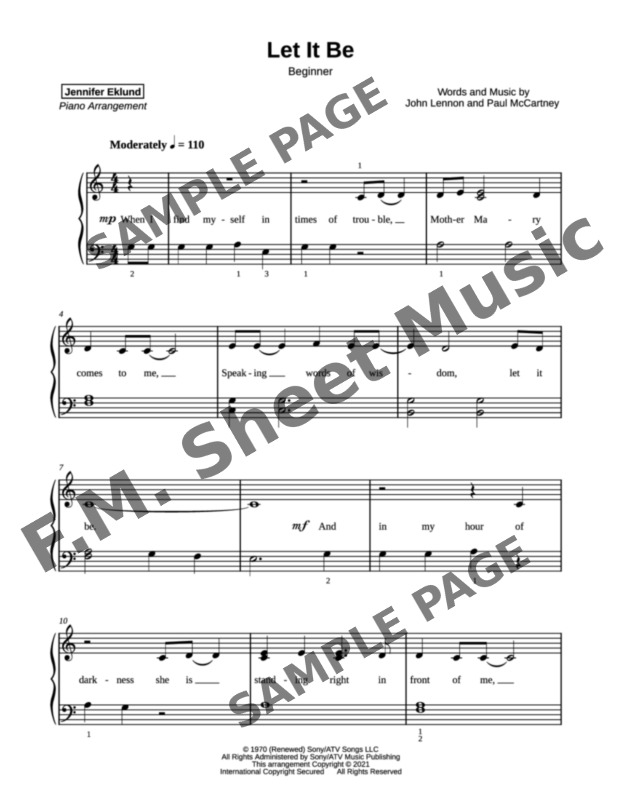 Let It Be (for Beginners) By The Beatles - F.M. Sheet Music - Pop ...