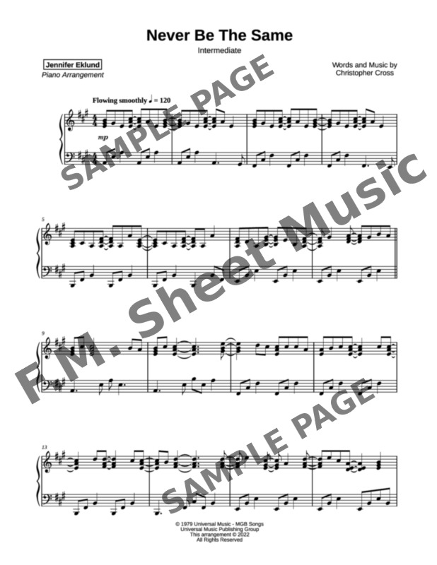 Never Be The Same (Intermediate Piano) By Christopher Cross - F.M ...