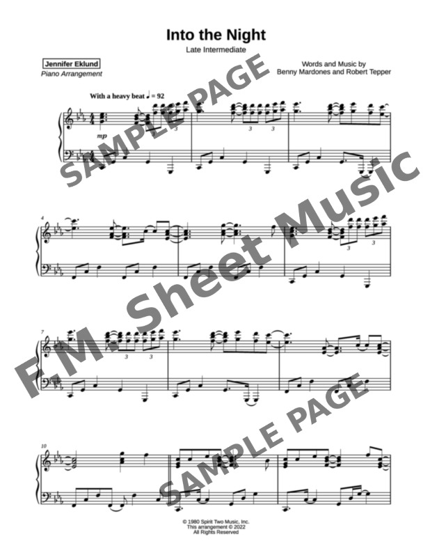 Into the Night (Late Intermediate Piano) By Benny Mardones - F.M. Sheet ...