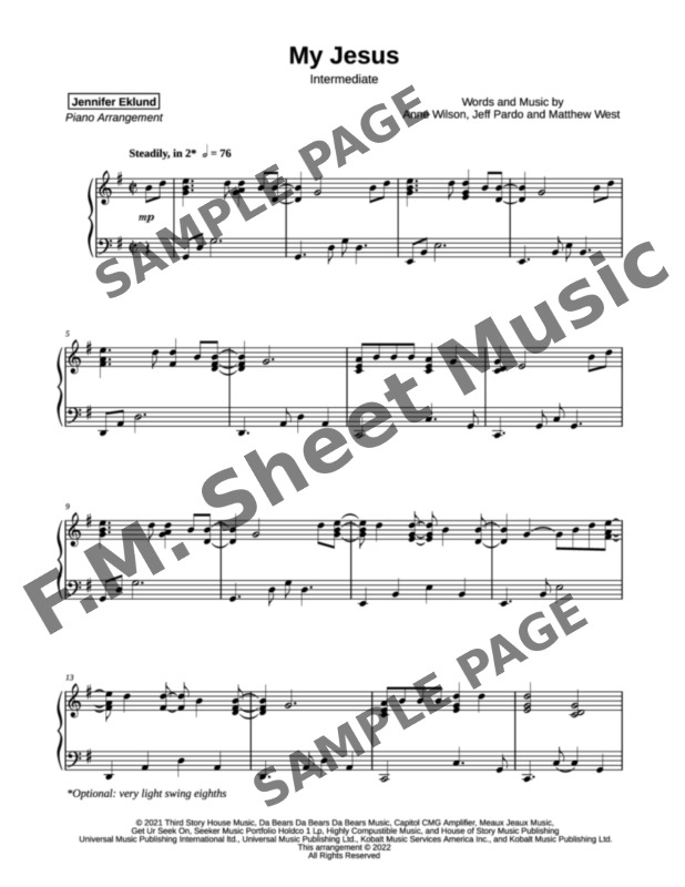 My Jesus (Intermediate Piano) By Anne Wilson - F.M. Sheet Music - Pop ...