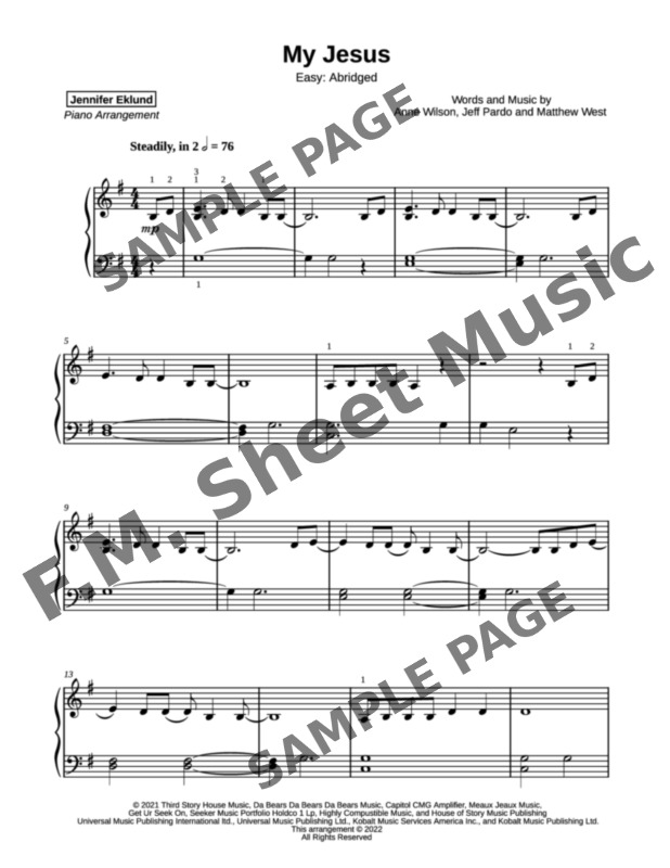 My Jesus (Easy Piano) By Anne Wilson - F.M. Sheet Music - Pop ...