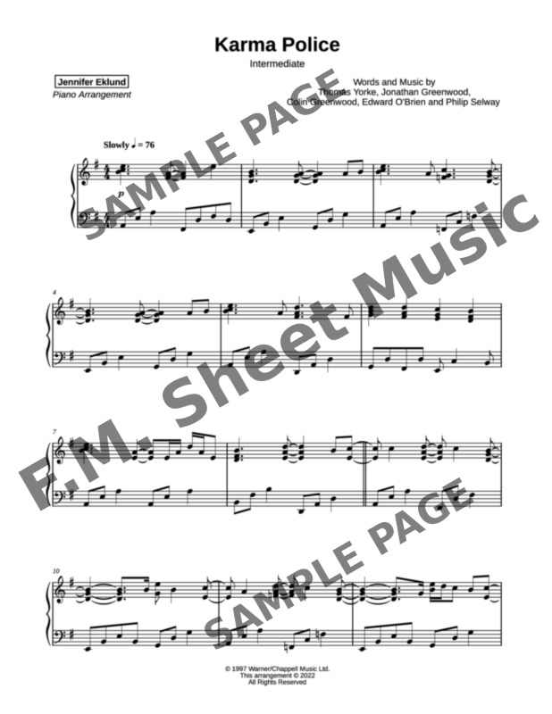 Karma Police (Intermediate Piano) By Radiohead - F.M. Sheet Music - Pop ...