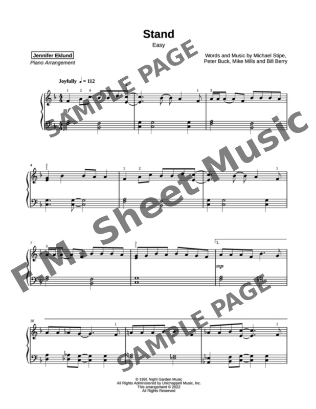 Stand (Easy Piano) By R.E.M. - F.M. Sheet Music - Pop Arrangements by ...
