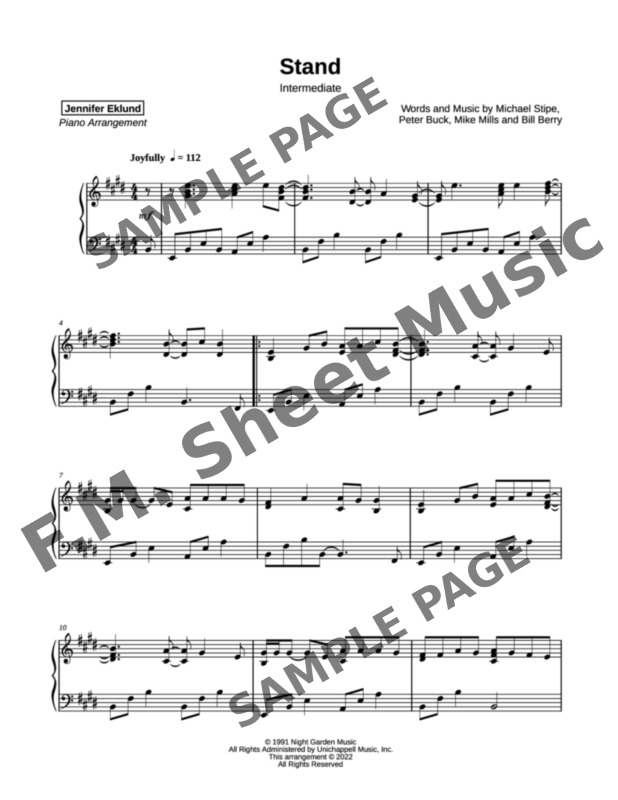Stand (Intermediate Piano) By R.E.M. - F.M. Sheet Music - Pop ...