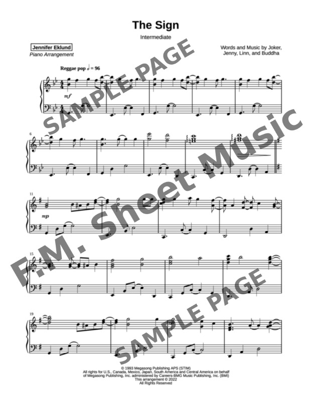 The Sign (Intermediate Piano) By Ace of Base - F.M. Sheet Music - Pop ...