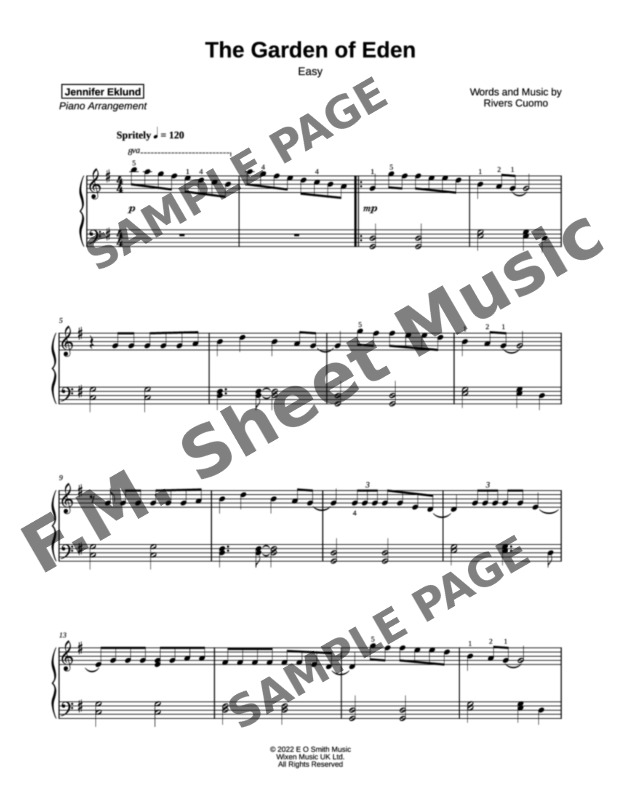 The Garden of Eden (Easy Piano) By Weezer - F.M. Sheet Music - Pop ...
