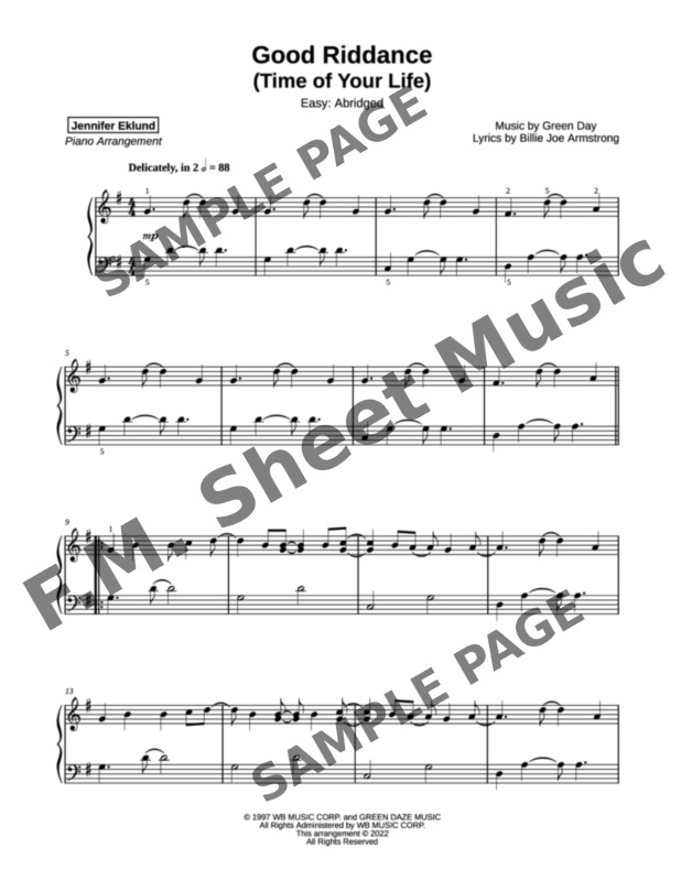 Good Riddance (Time of Your Life) (Easy Piano) By Green Day - F.M ...
