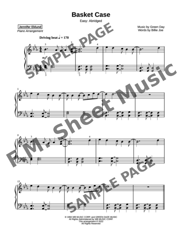 Basket Case (Easy Piano) By Green Day - F.M. Sheet Music - Pop ...