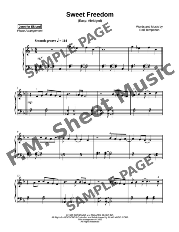Sweet Freedom (Easy Piano) By Michael McDonald - F.M. Sheet Music - Pop ...
