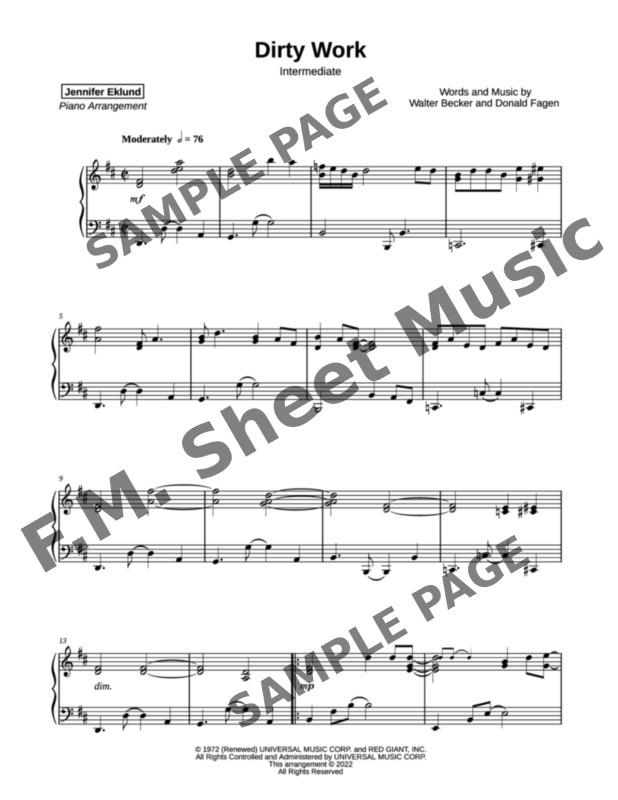 Dirty Work (Intermediate Piano) By Steely Dan - F.M. Sheet Music - Pop ...