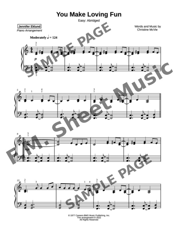 You Make Loving Fun (Easy Piano) By Fleetwood Mac - F.M. Sheet Music ...