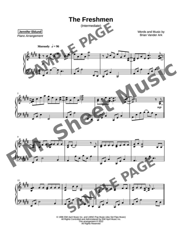 The Freshmen (Intermediate Piano) By The Verve Pipe - F.M. Sheet Music ...