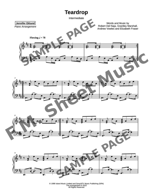 Teardrop (Intermediate Piano) By Massive Attack - F.M. Sheet Music ...