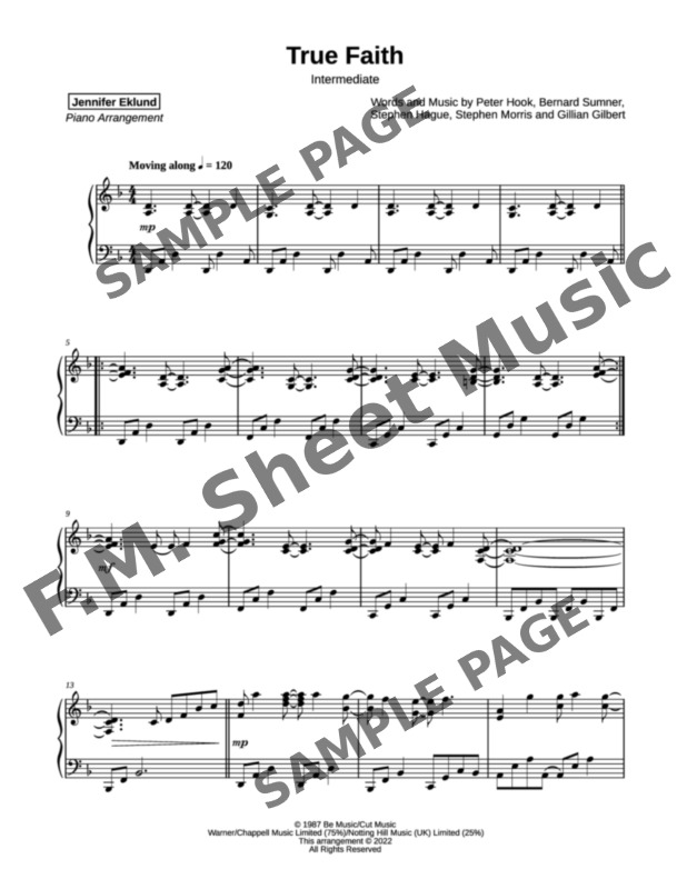 True Faith (Intermediate Piano) By New Order - F.M. Sheet Music - Pop ...