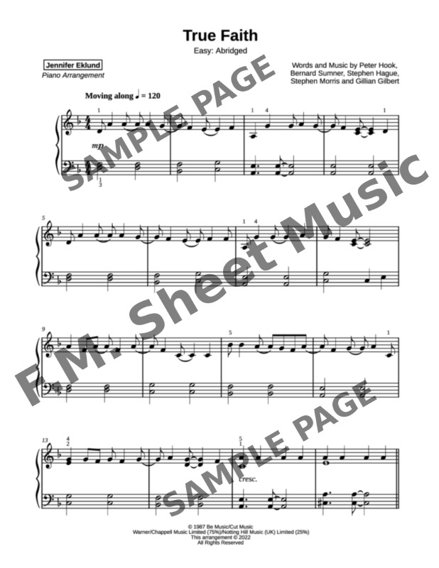 True Faith (Easy Piano) By New Order - F.M. Sheet Music - Pop ...